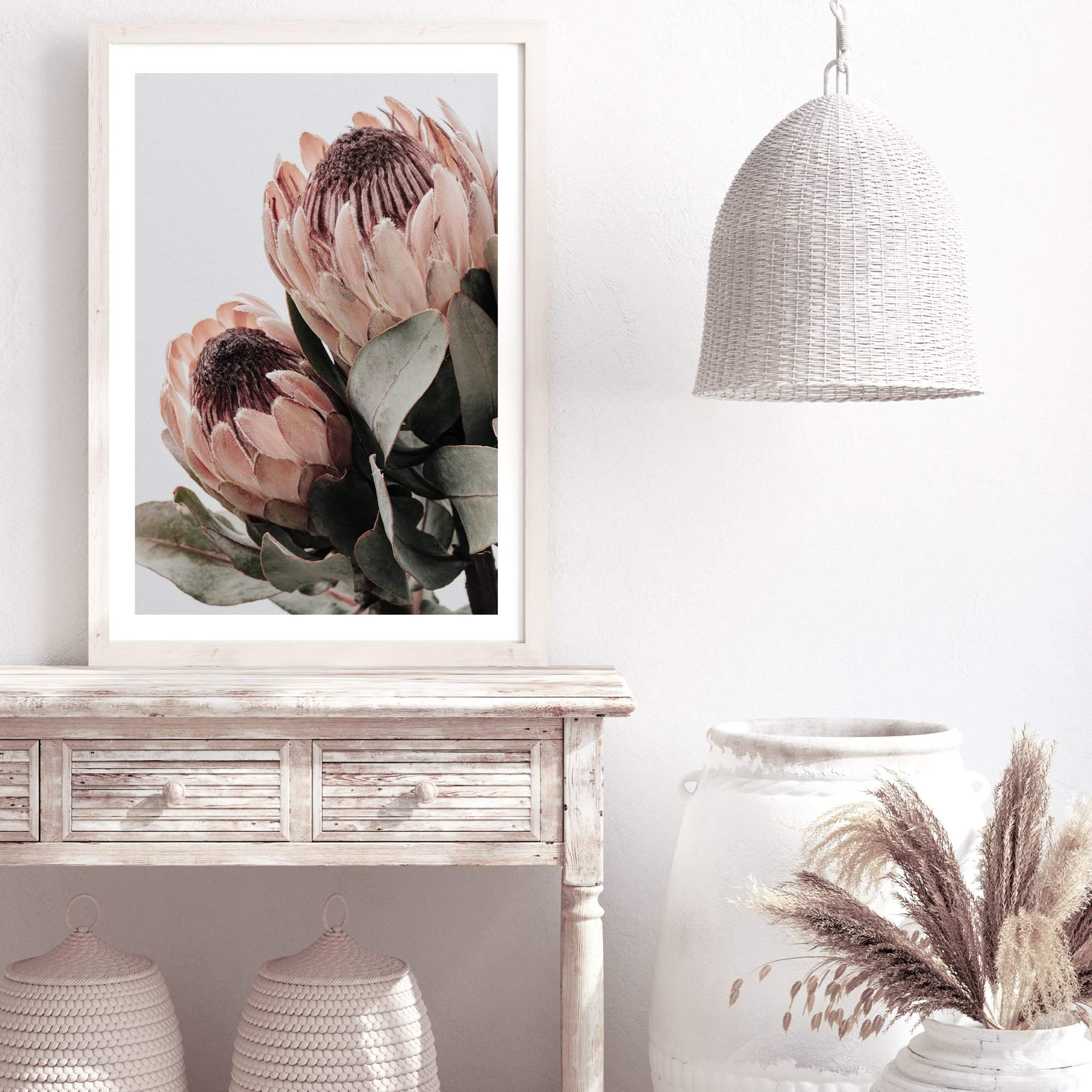 Peach Protea Floral II Art Print, Framed Wall Art & Canvas Print – The ...